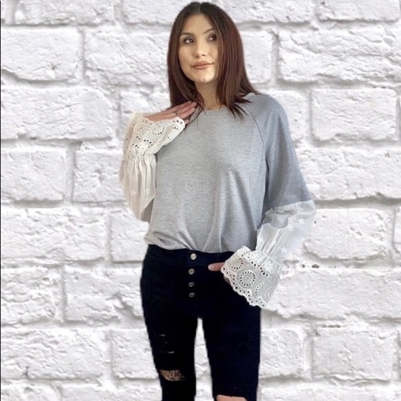 Gilli clothing | Tops | Womens Long Sleeve Gray Lace Tee Top Nwt | Poshmark